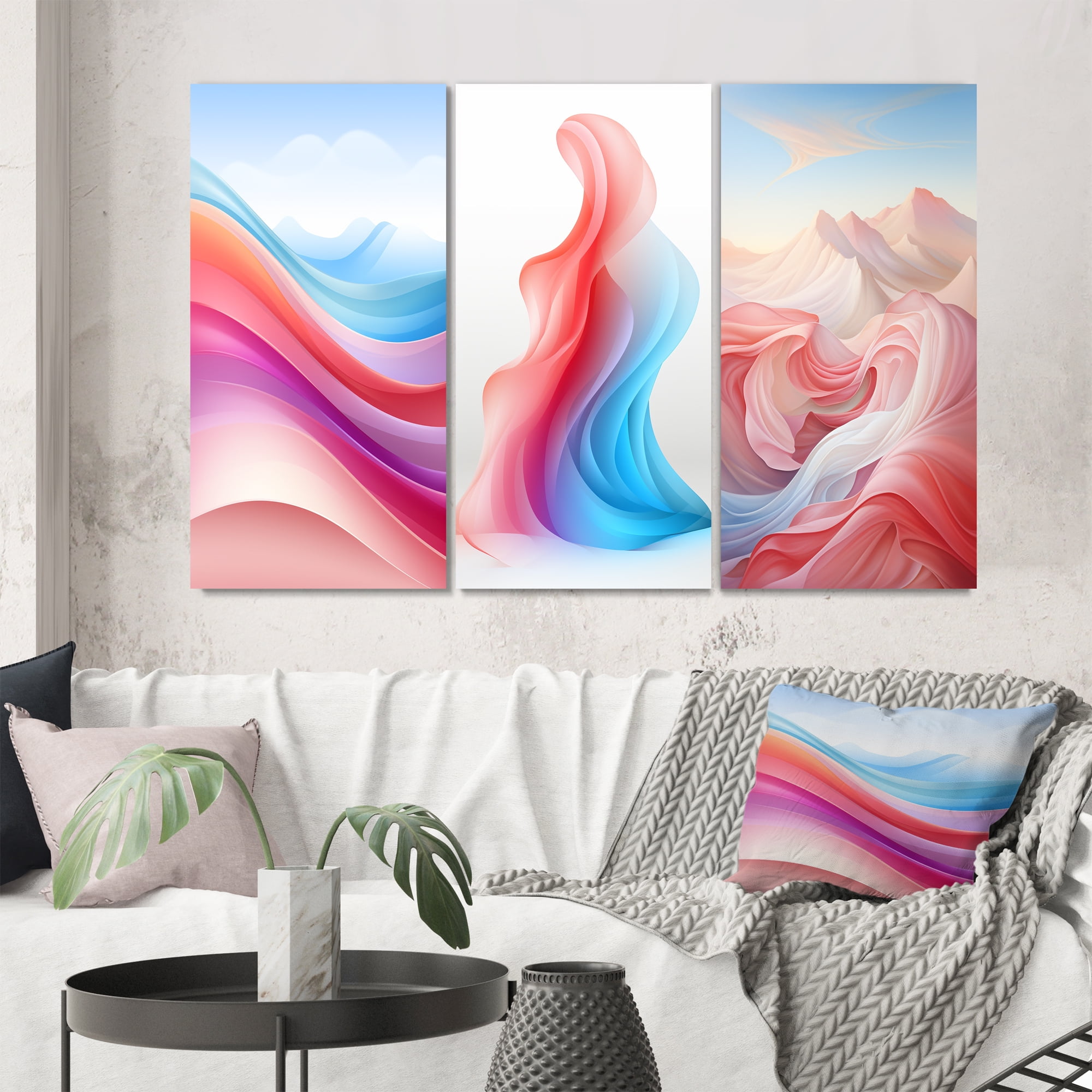 Click here for Designart Light Pink Blue Waves Abstracted Abstrac... prices