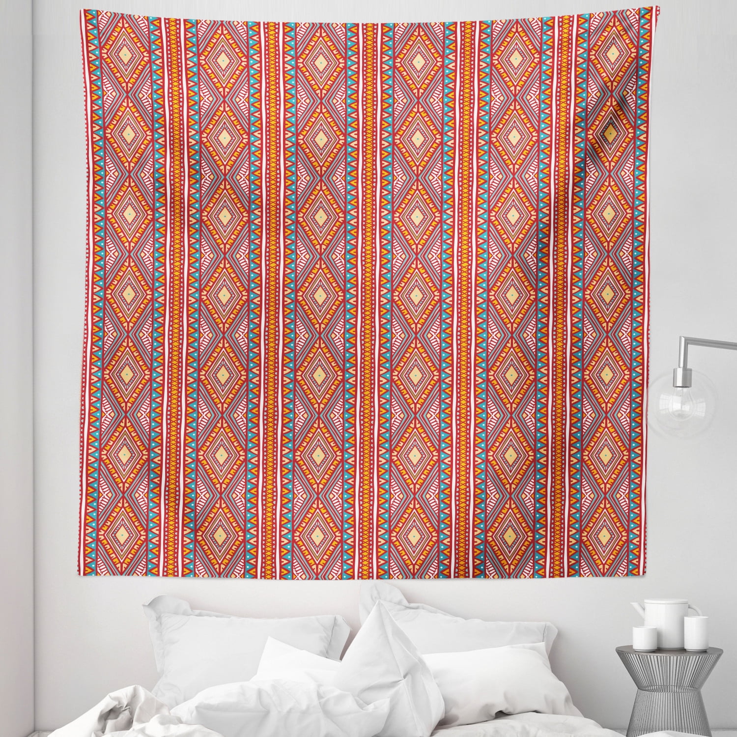 Tribal Tapestry, Traditional Aztec Style Oriental Motifs Mosaic Rhombus ...