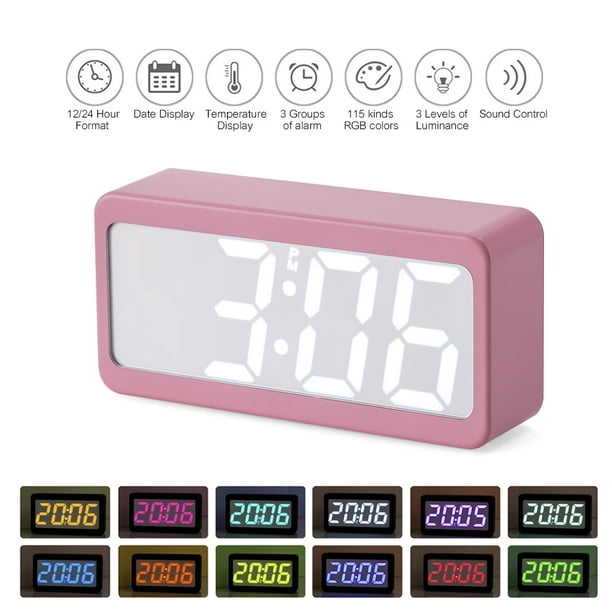 USB/Battery Powered Digital RGB LED Alarm Clock Time/Temperature/Date ...
