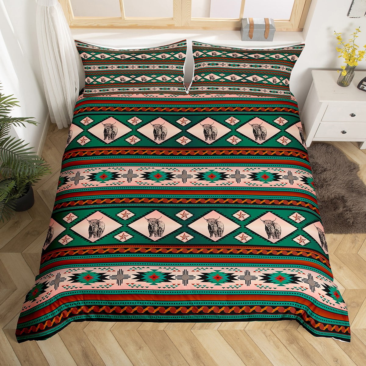 Aztec Duvet Cover African Tribal Cowhide Printed Bedding Set for Cowboy ...