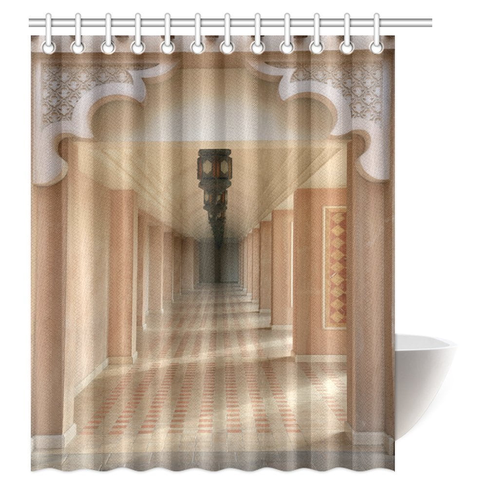 MYPOP Arabian Decor Shower Curtain, Moroccan Style Walkway with Islamic ...