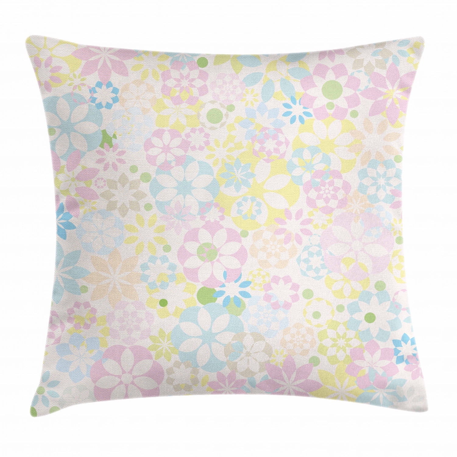 Pastel Throw Pillow Cushion Cover, Blossoming Flowers Bedding Plants ...