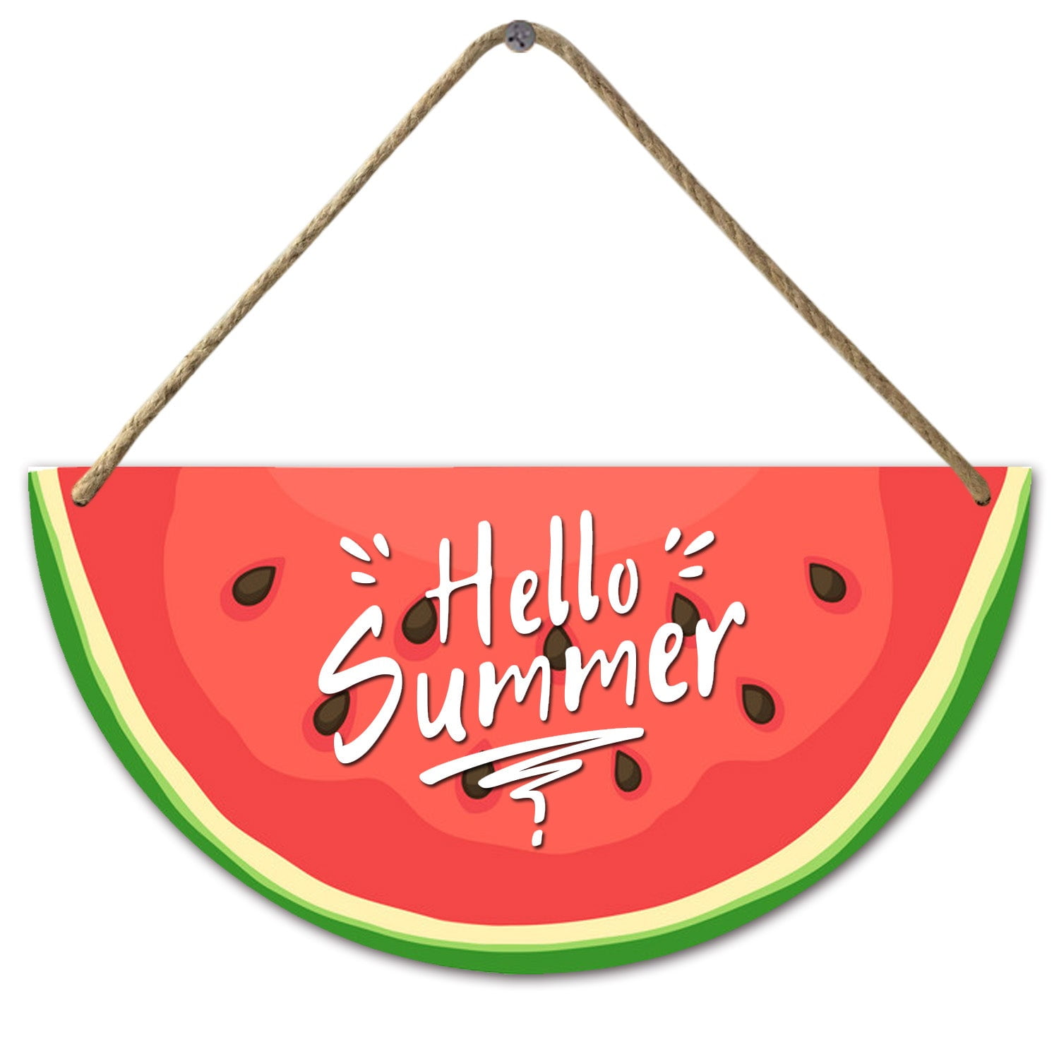 Eveokoki Watermelon Door Sign Hello Summer Door Hanger Wood Front Door