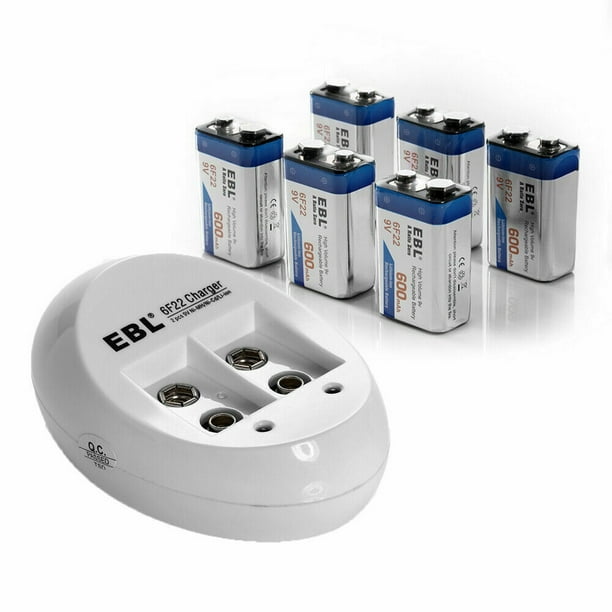 EBL 6-Pack 9V Batteries Li-ion 9 Volt Rechargeable Batteries with 9V ...