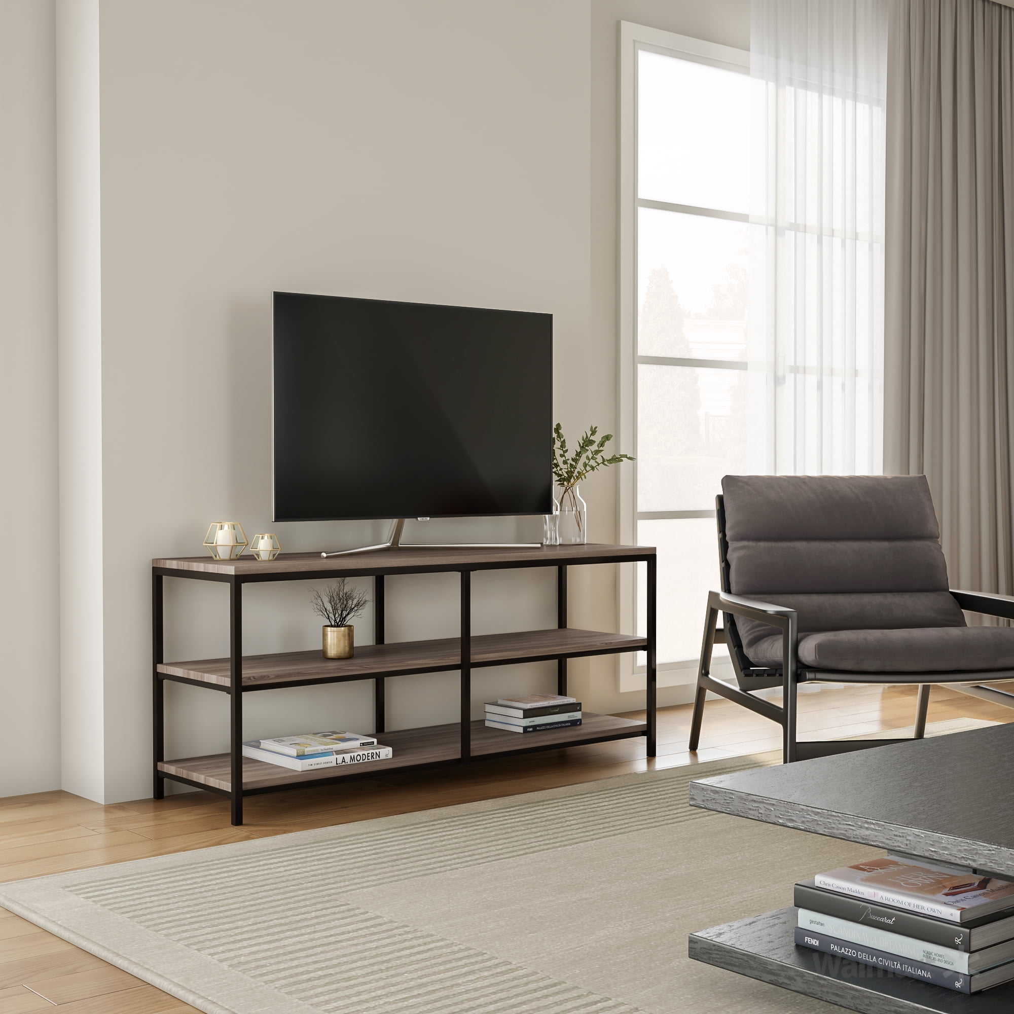 River Street Designs Sage 52" Metal Frame TV Stand, Natural/Black ...