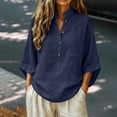 BODOAO Women’s Linen Henley Shirt 3/4 Batwing Sleeve Stand Collar ...