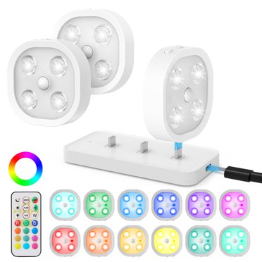 Rechargeable RGB Puck Lights with Remote Control, 500mAh Battery ...