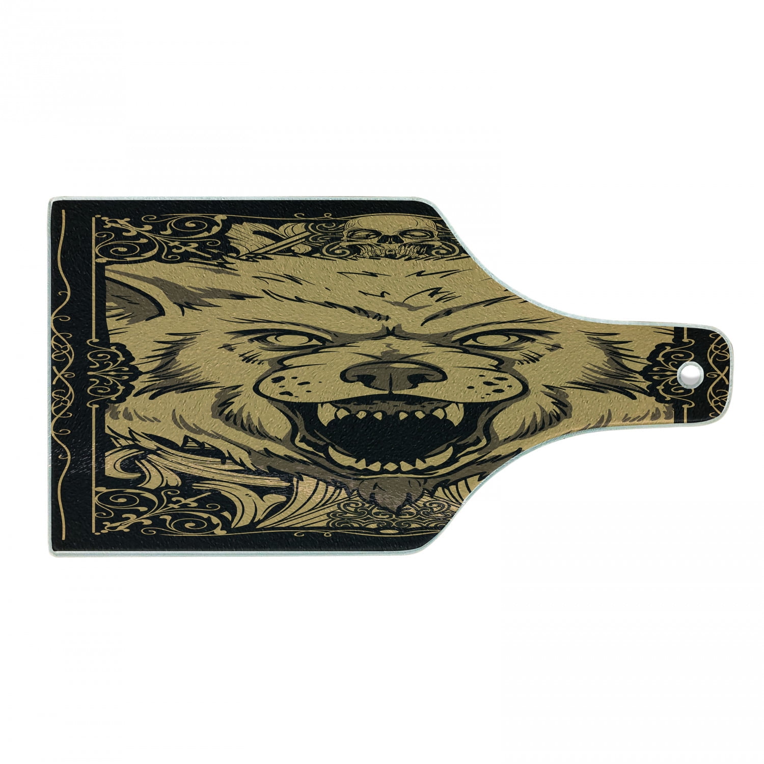 Wolf Cutting Board, Angry Carnivore Animal Face with Skull Ornamental ...