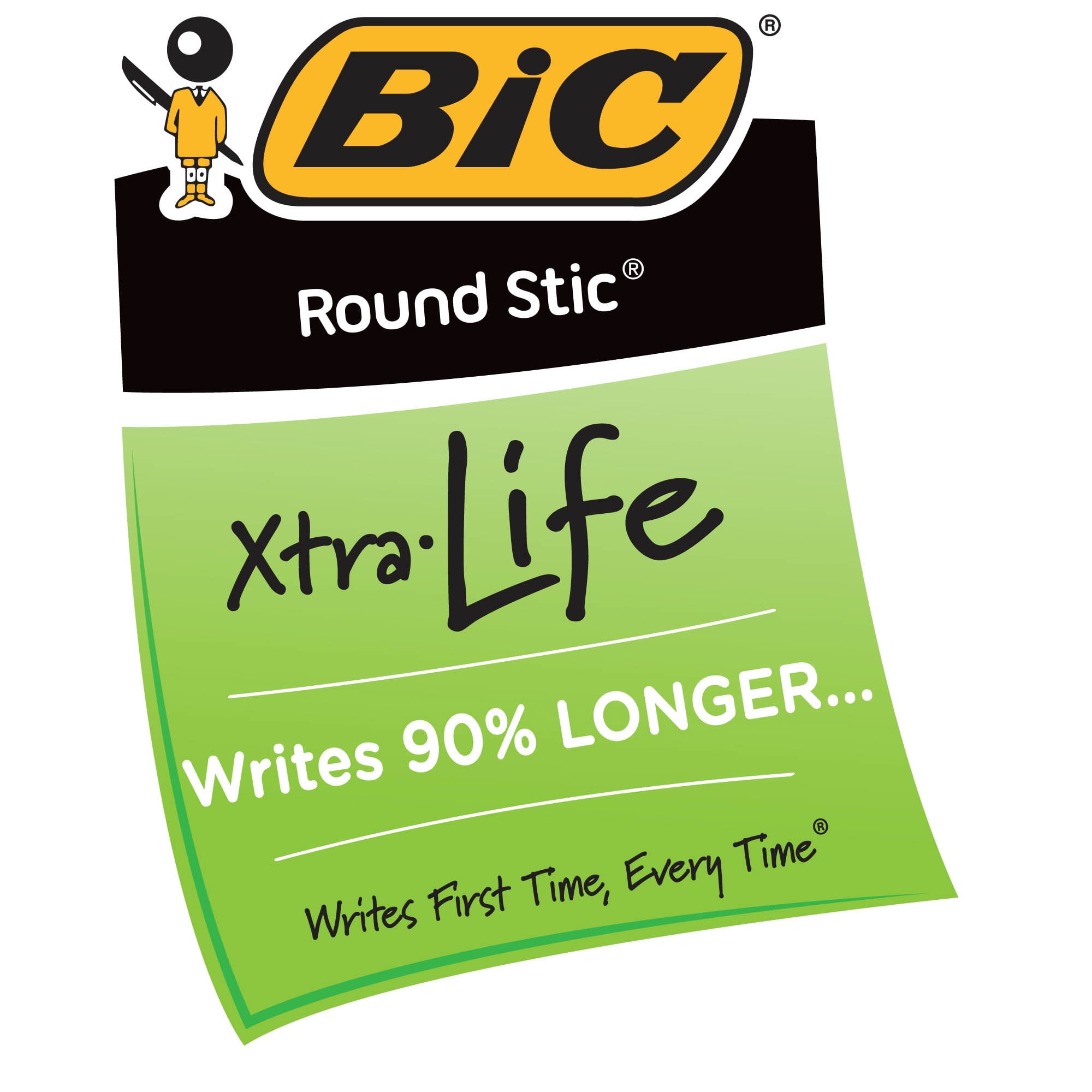 BIC® Round Stic® Xtra Life Ballpoint Pens, Medium Point, 1.0 mm ...