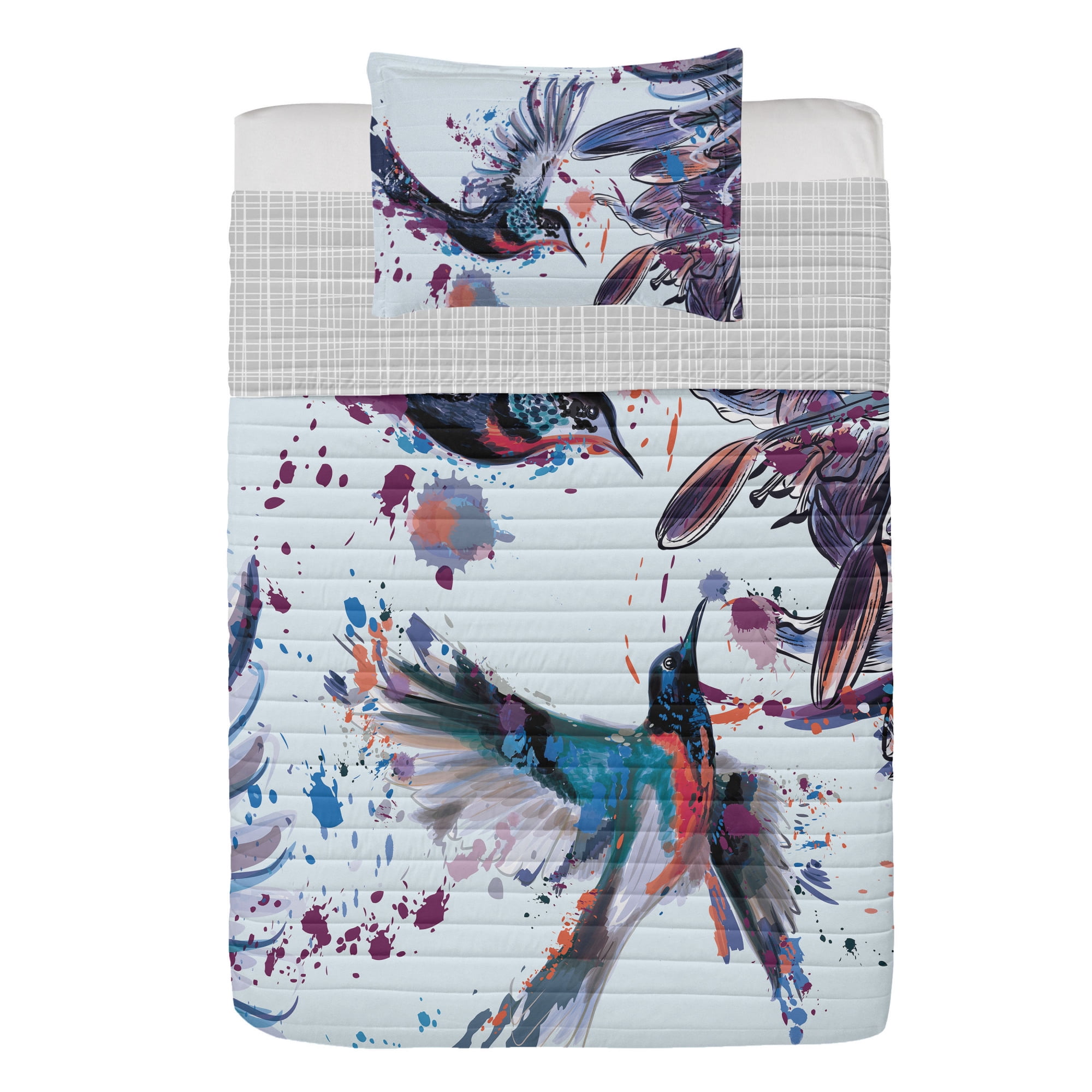 Hummingbird Reversible Bedspread Set, Art Lily Flowers Birds and Color ...