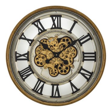 Yosemite Home Decor Large Gilded Round Metal Gear Wall Clock in Gold ...
