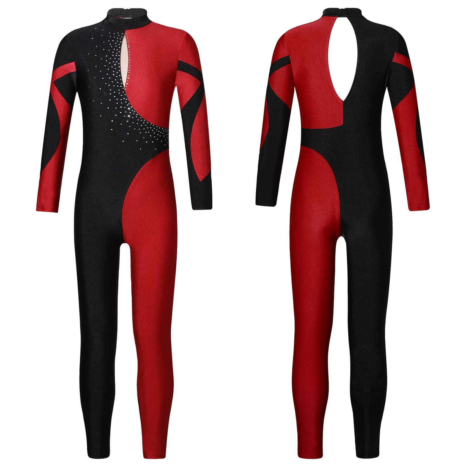 renvena Kids Girls Rhinestone Long Sleeve Figure Skating Gymnastic ...