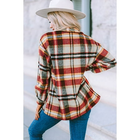 POGLIP Women's Yellow Geometric Plaid Print Pocketed Shacket - Walmart.ca