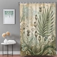 Bathroom Shower Curtain Vintage Poppy Pods Sage Green Fern Leaf ...