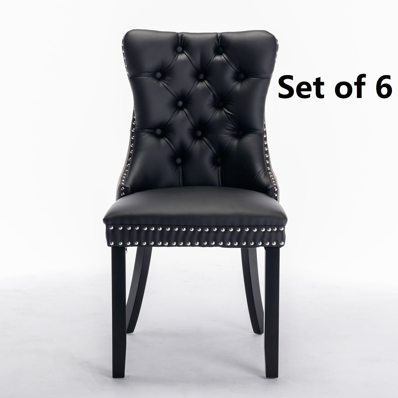 Set of 6 Velvet and PU Fabric Dining Chairs Luxury Tufted Back with ...