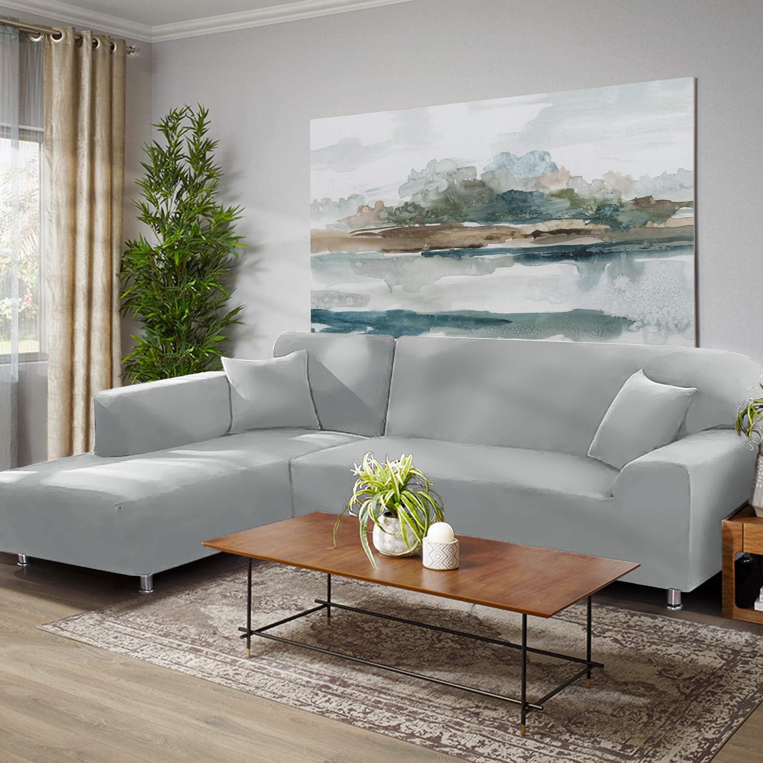 TOPCHANCES L-Shape Sofa Covers, Sectional Sofa Couch Covers with 2pcs ...