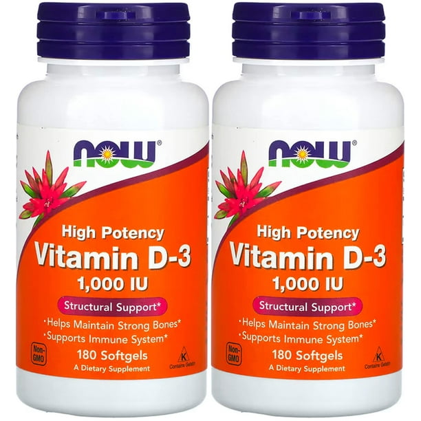 Cápsulas blandas de vitamina D3 de Supplement NOW Foods, 1000 UI, 180 x 2 | Bodega Aurrera en línea