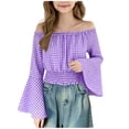 Agkizg Girls Off Shoulder Plaid Top with Elastic Waist and Side Split ...