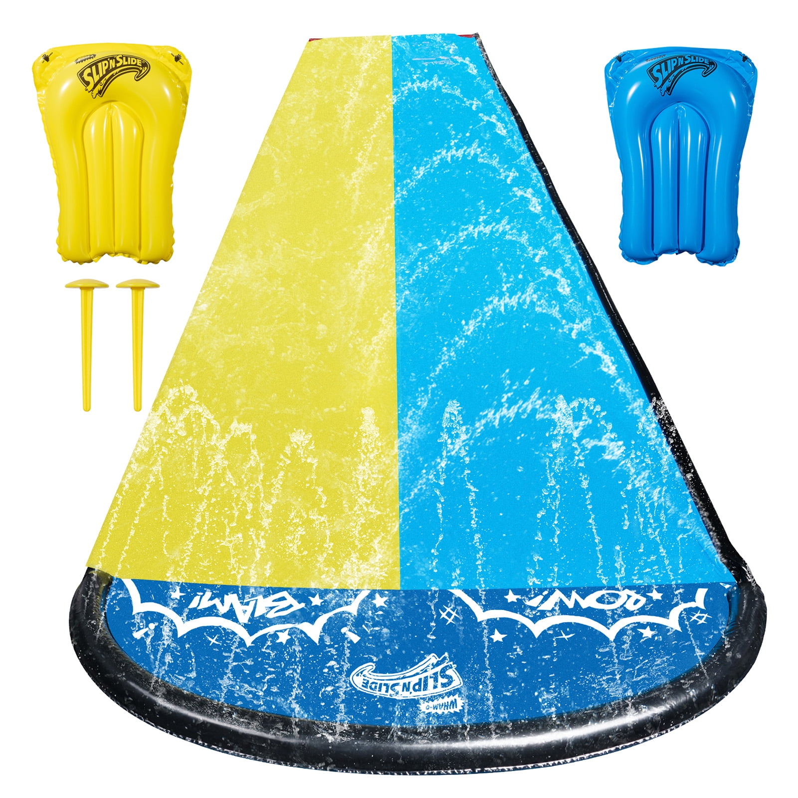 Wham-O Slip N Slide Double Wave Rider 18ft With Boogie  For Kids 5-12 Years Summer Toys Easy Setup Double Lane