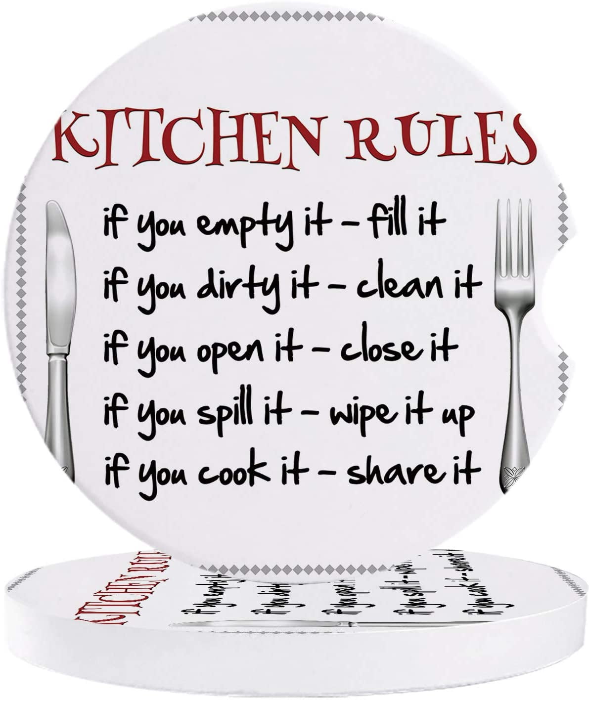 FMSHPON Kitchen Rules Knife and Fork White Set of 6 Car Coaster for ...