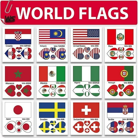 10pcs World Flag Face Sticker Temporary Football Cheerleader Prop World ...