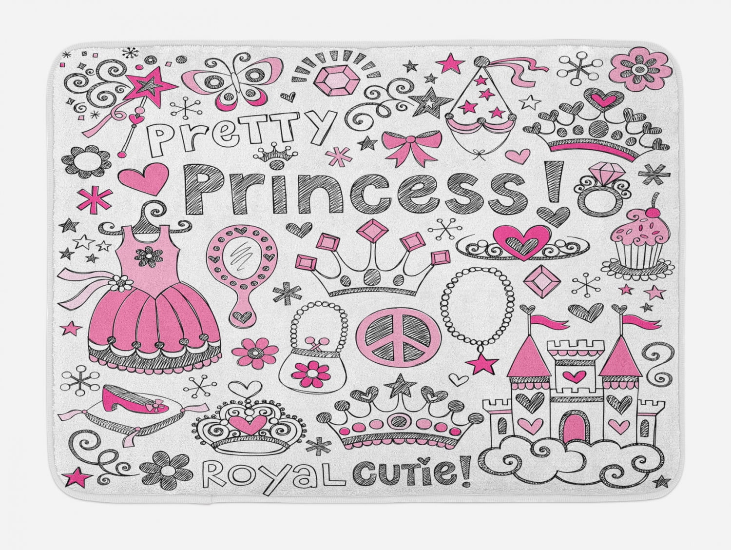 Princess Bath Mat, Fairy Tale Princess Tiara Crown Notebook Doodle ...