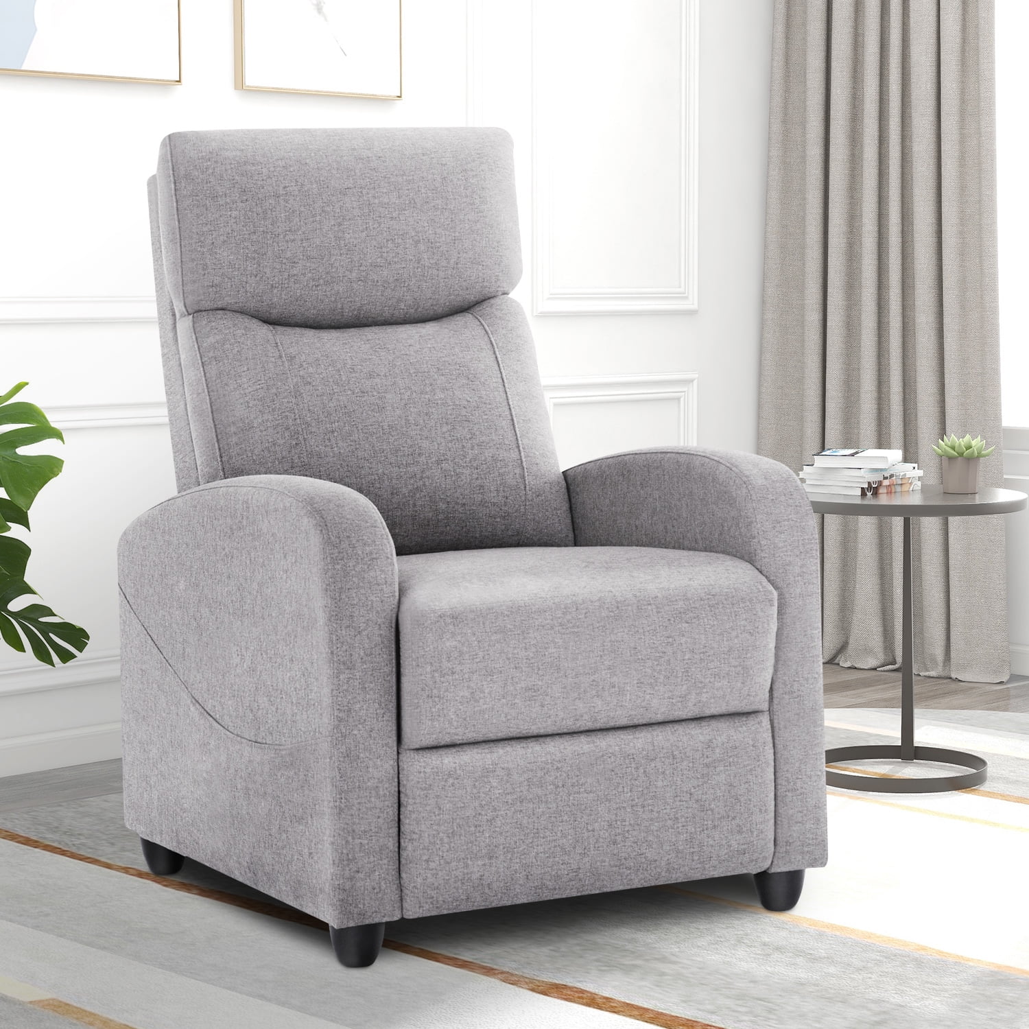 Recliner Chair, Modern Fabric Single Sofa Chair with Padded Seat and ...
