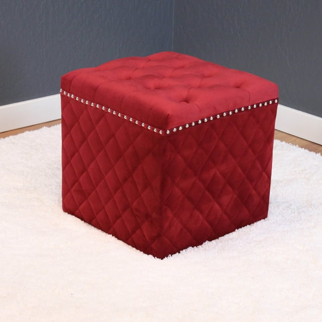 Lemele Velvet Ottoman Deep Red - Walmart.com