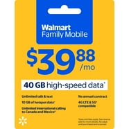 Walmart Family Mobile Unlimited Talk & Text Monthly Prepaid Plan (4 GB ...