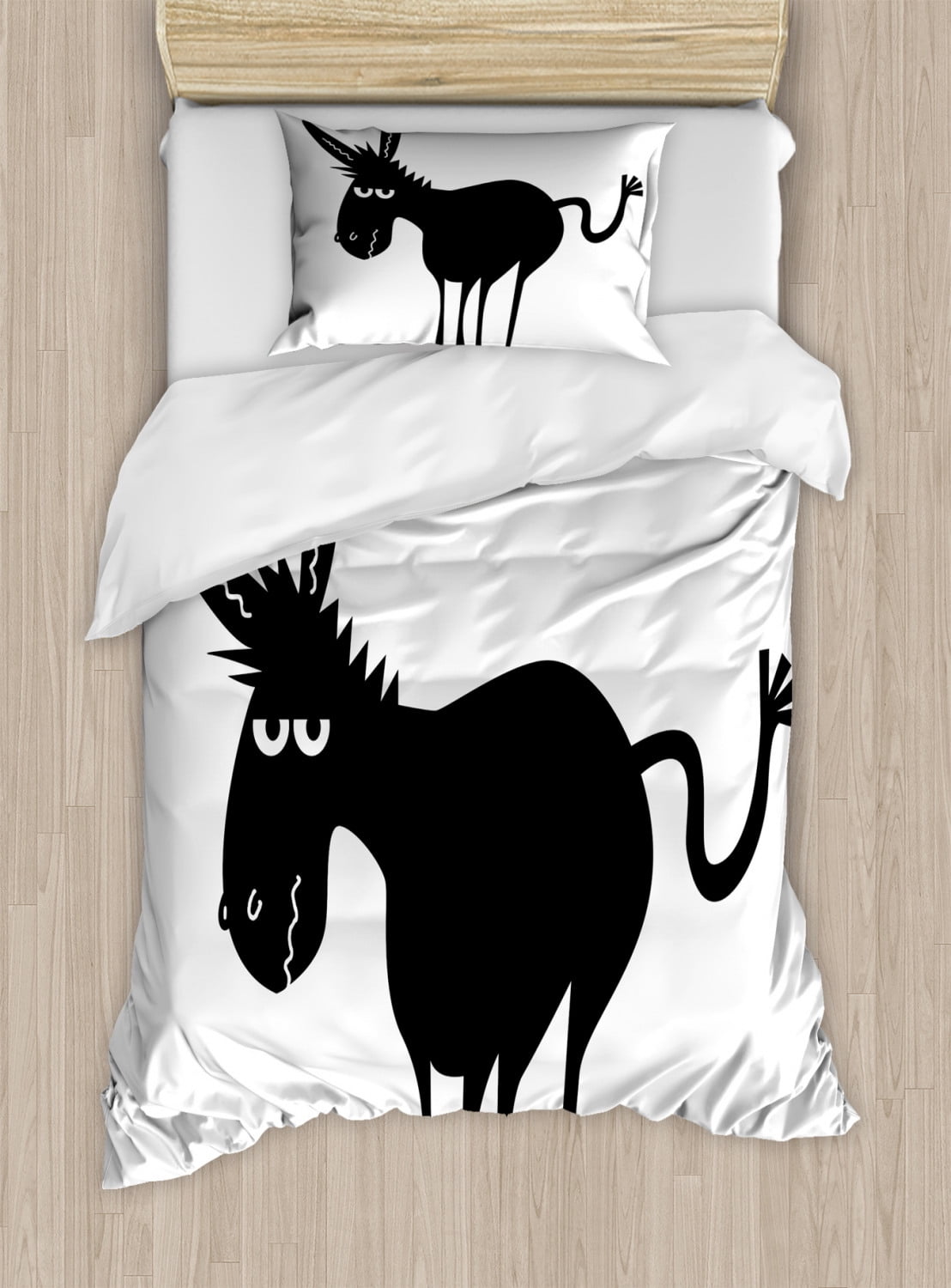 Donkey Duvet Cover Set Twin Size, Silhouette Animal Mascot Character ...