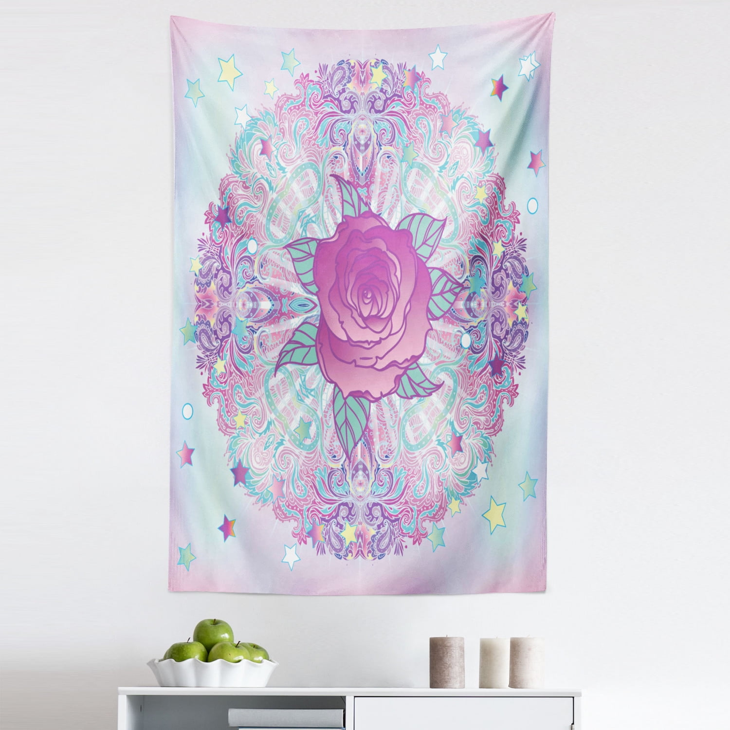 Indie Tapestry, Psychedelic Mandala Inspired Round Rose 80s 90s Retro ...