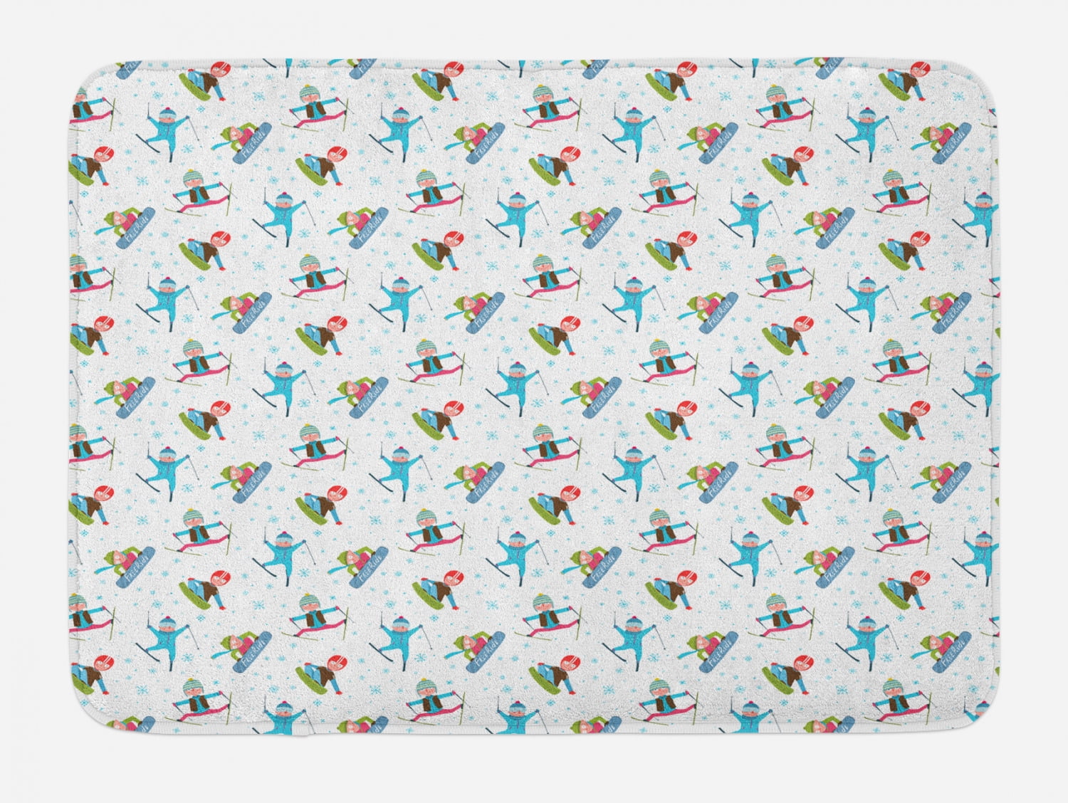 Winter Bath Mat, Snowboard and Ski Sports Pattern with Snowflakes ...