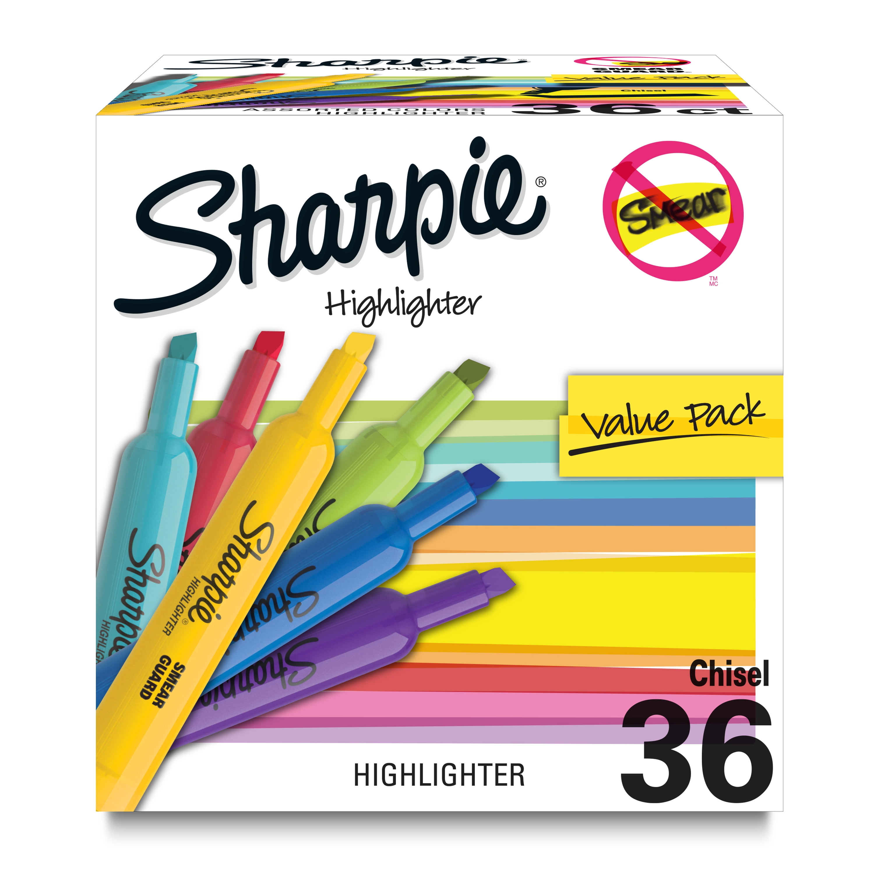 Sharpie Tank Highlighters, Assorted, Chisel Tip, 36 Count - Walmart.com