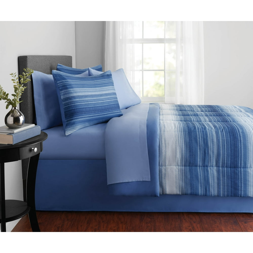 Mainstays Blue Ombre 8 Piece Bed In A Bag Bedding Set With Sheets King