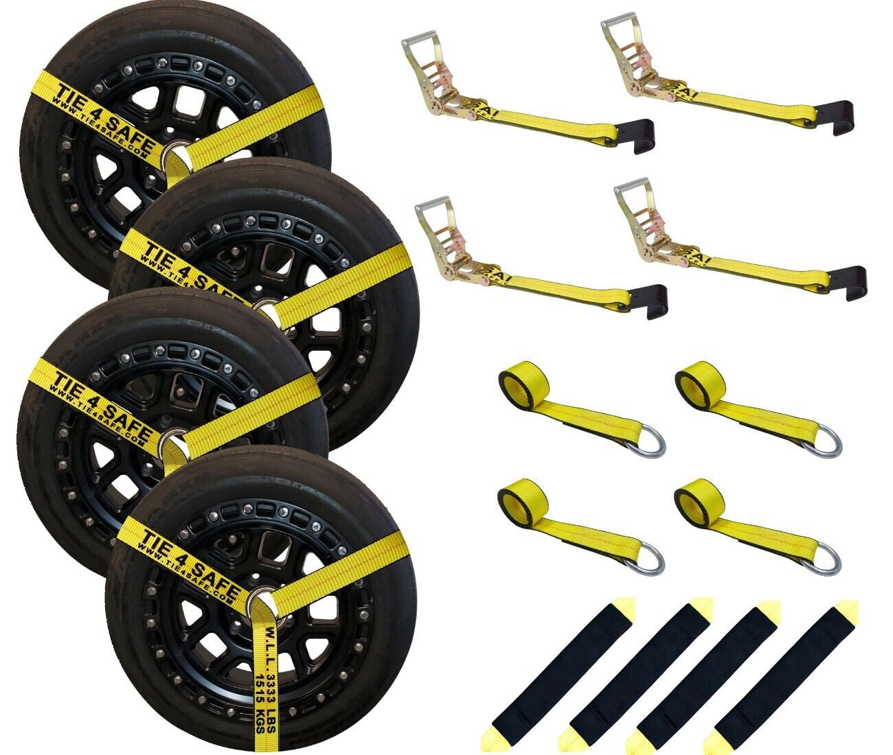 Mega Cargo Control USA 4 Pack 2" x 10' Side Mount Wheel Net Tie Down w ...