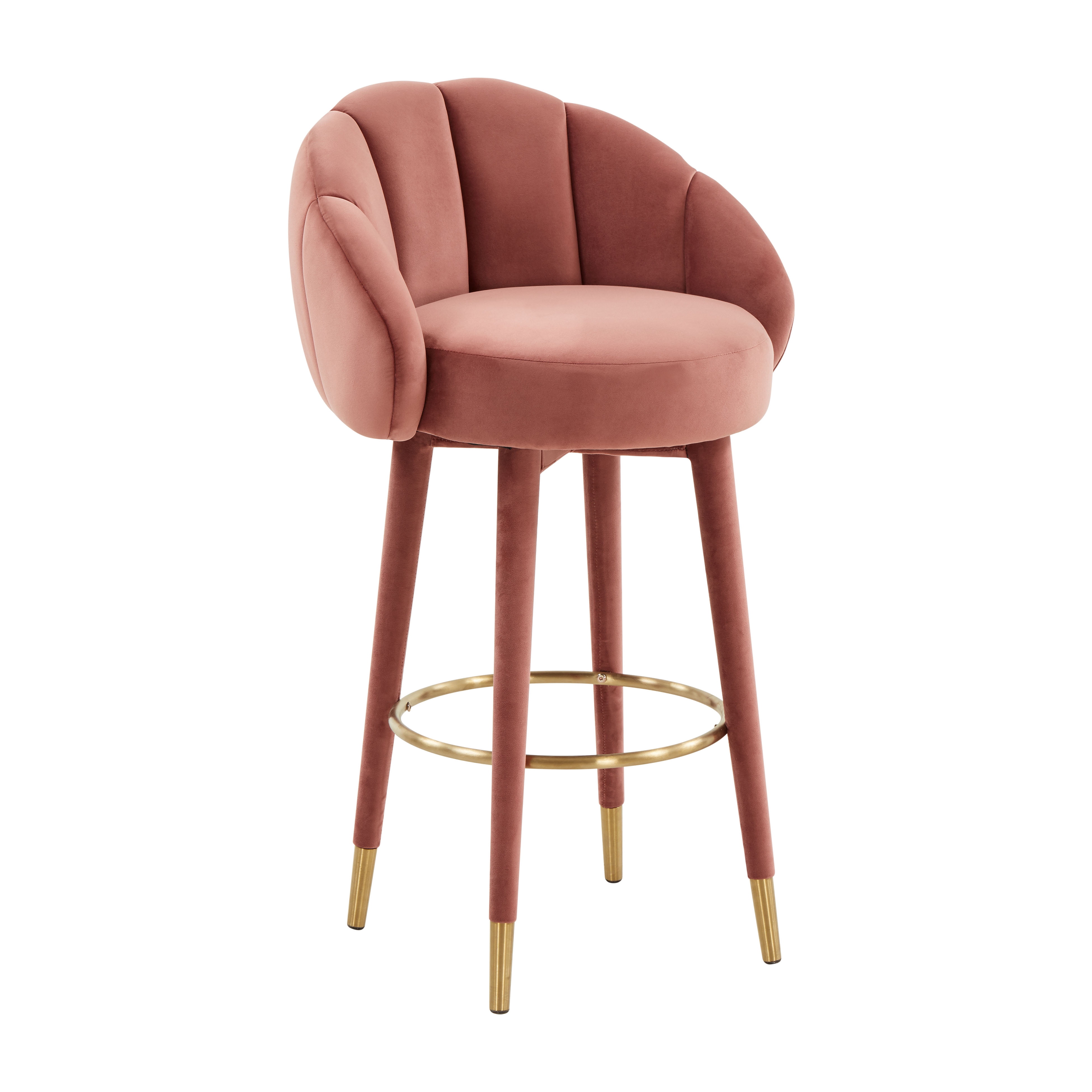 TOV Furniture Myla Salmon Swivel Velvet Bar Stool with Gold Tipped Legs ...