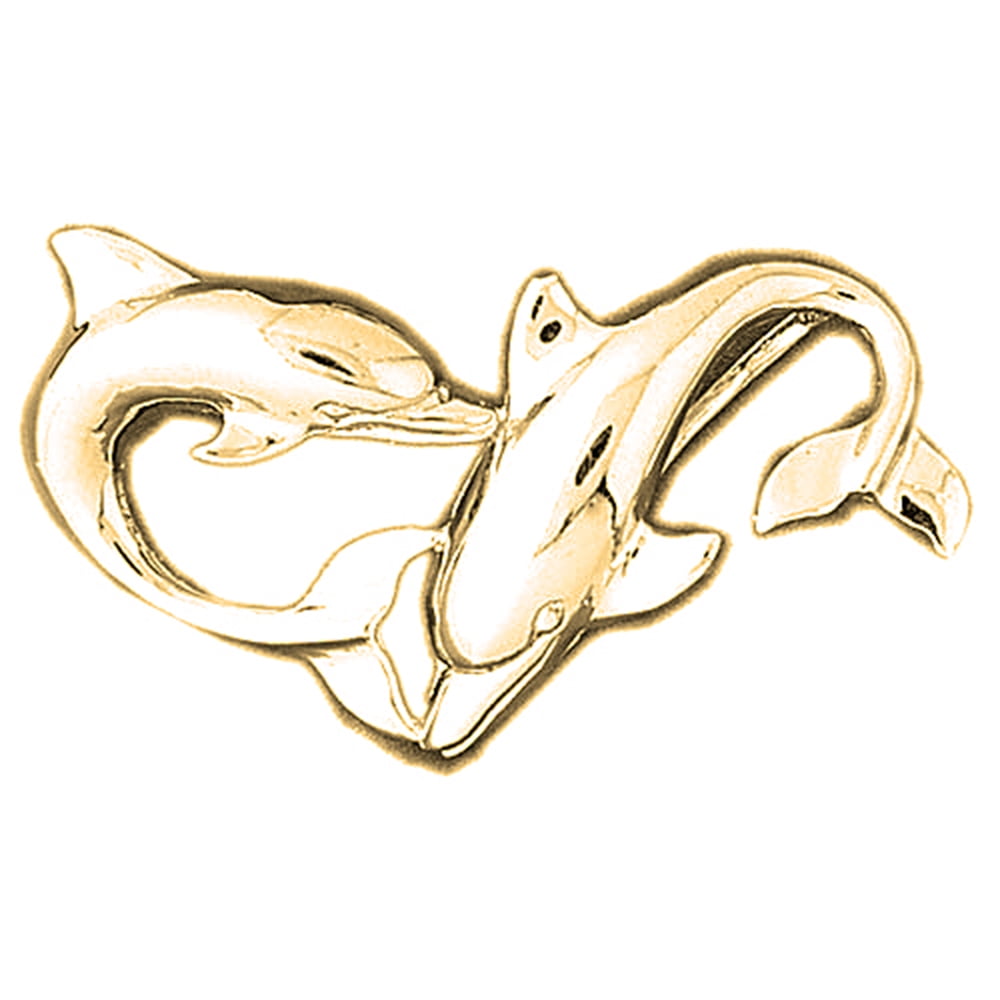 18K Yellow Gold Dolphin Pendant - 25 mm - Walmart.com