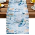 Blue Jellyfish Dining Table Runner, Nautical Coastal Shell Bubble Wood ...