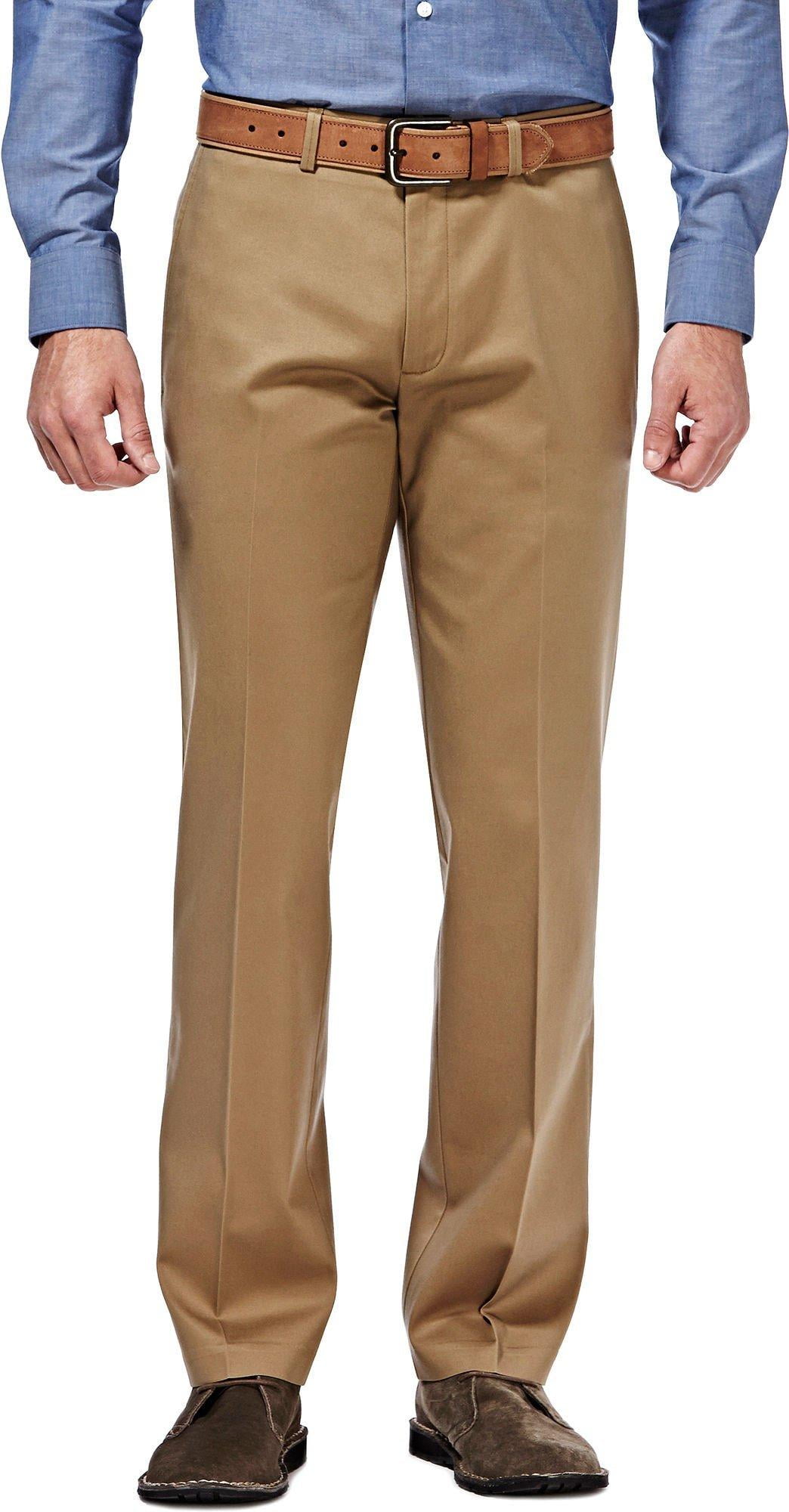 Haggar Mens Premium No Iron Khaki Straight Fit Flex Waistband Flat