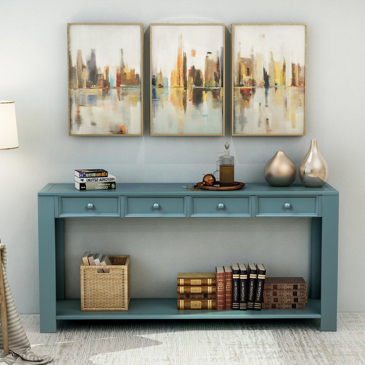 Retro Style Console Table for Entryway Hallway Sofa Table with 4 ...