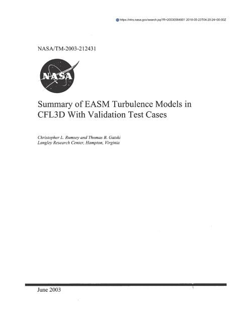 Summary of Easm Turbulence Models in Cfl3d with Validation Test Cases ...