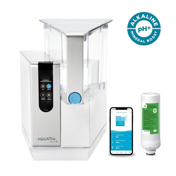 AquaTru Alkaline Countertop Water Filtration Purifier for Home with 4 ...