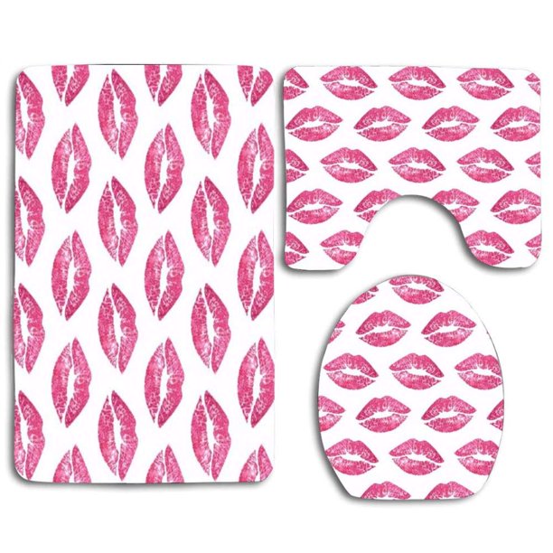 XDDJA Red Lips Kiss 3 Piece Bathroom Rugs Set Bath Rug Contour Mat and ...