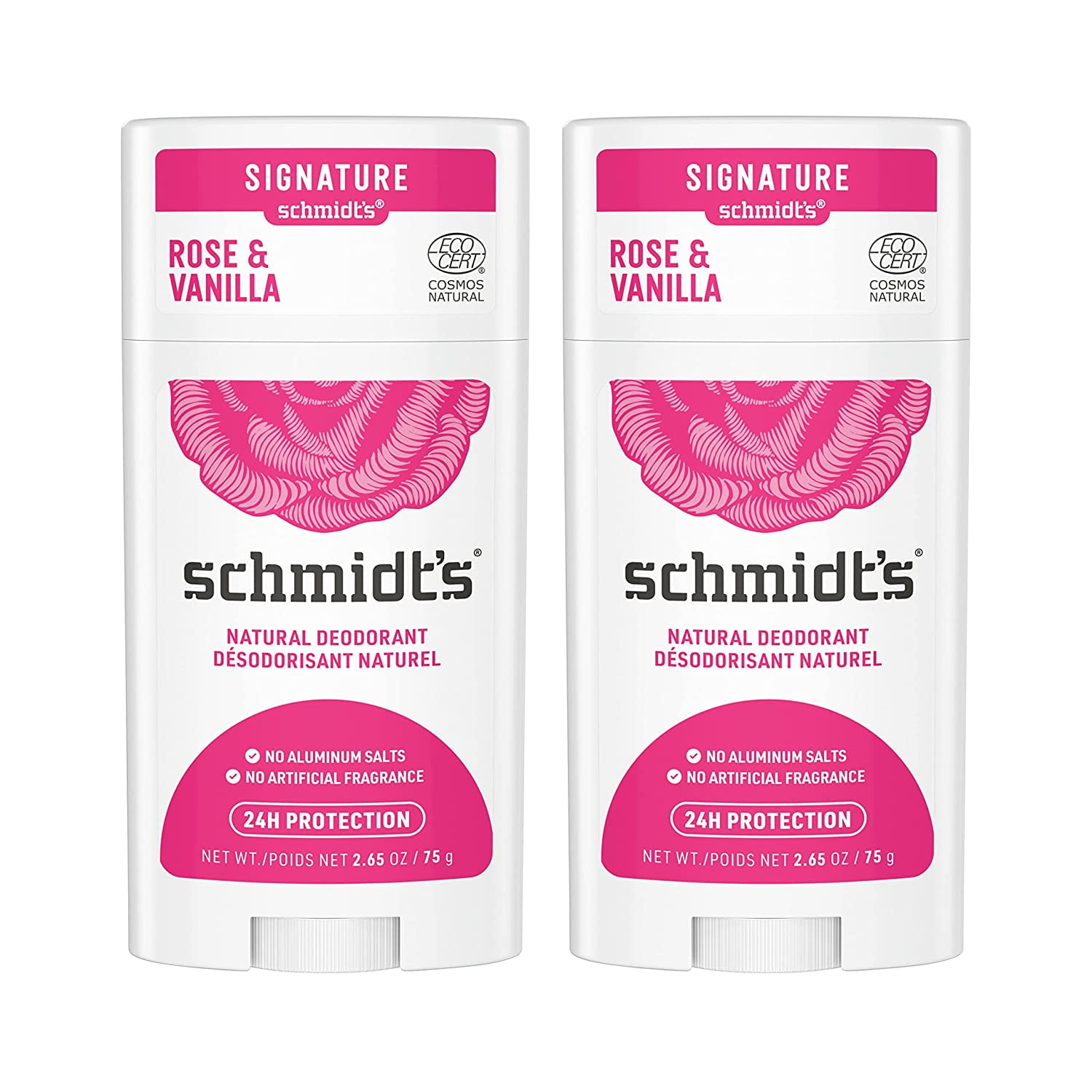 (2 Pack)Schmidt's Aluminum Free Natural Deodorant Rose & Vanilla, 2.65 ...