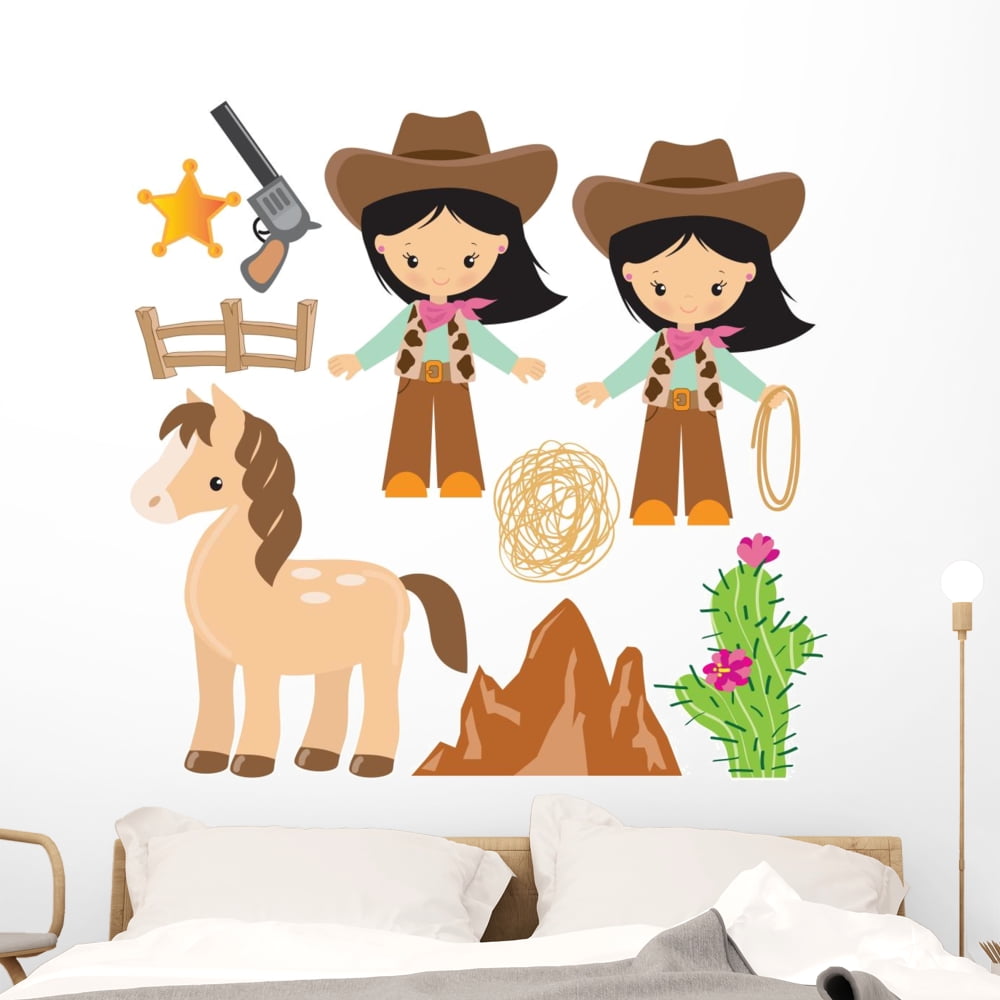 Yee-haw Cartoon Cowgirl Wall Decal Sticker Set Wallmonkeys Peel and ...