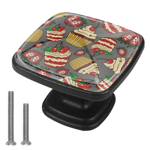 4 Pcs Cabinet Handle Drawer Pulls Strawberry Knobs with Screws Square ...