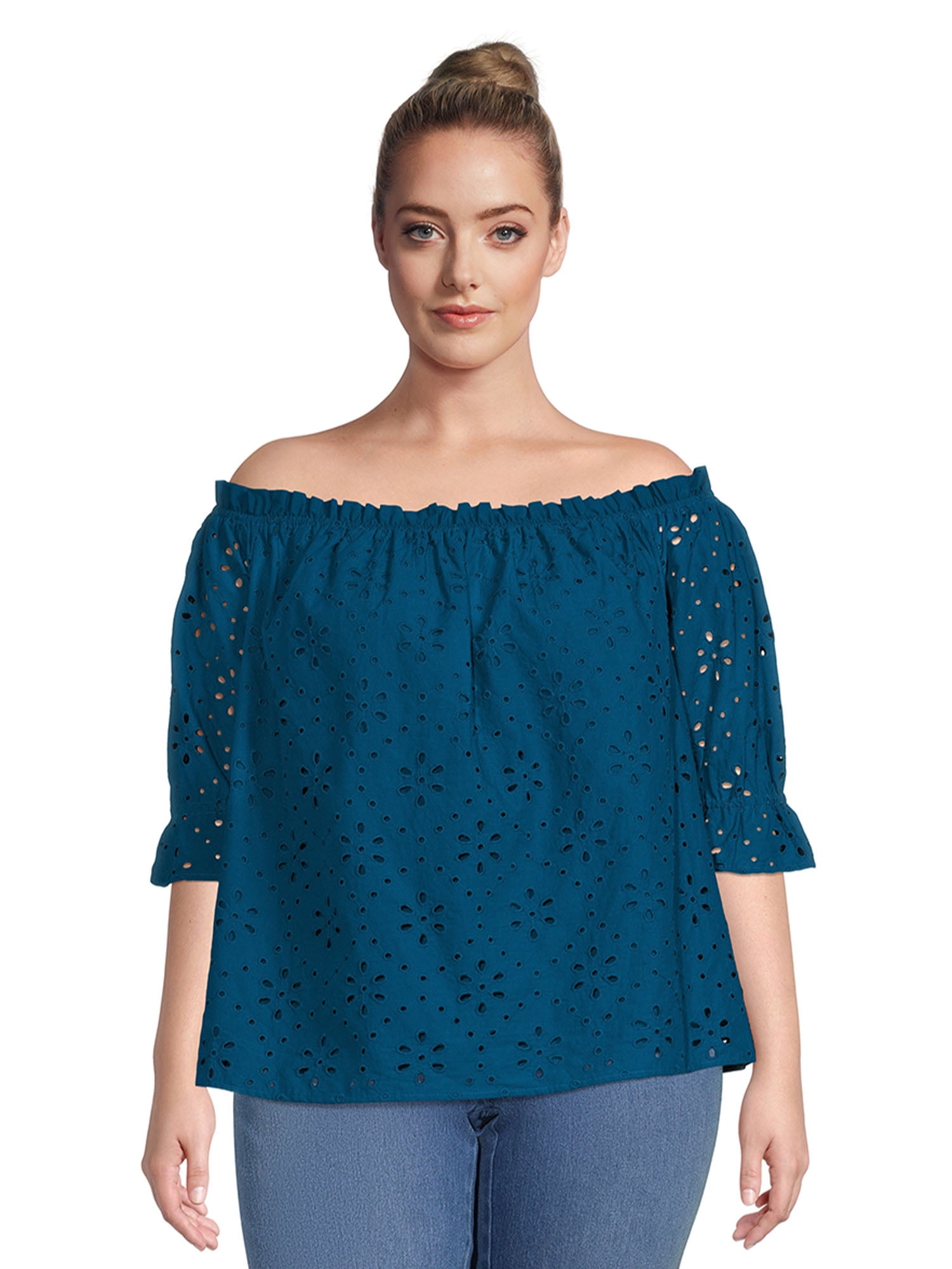 Terra & Sky Women's Plus Size Off The Shoulder Eyelet Top - Walmart.com