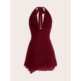 Burgundy Draped Halter Mini Dress With Open Back And Asymmetrical ...