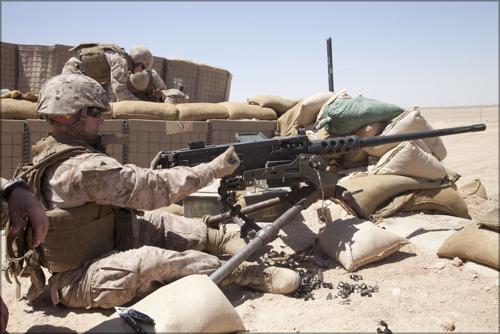 24"x36" Gallery Poster, Marine loads ammunition into M2 .50-caliber ...