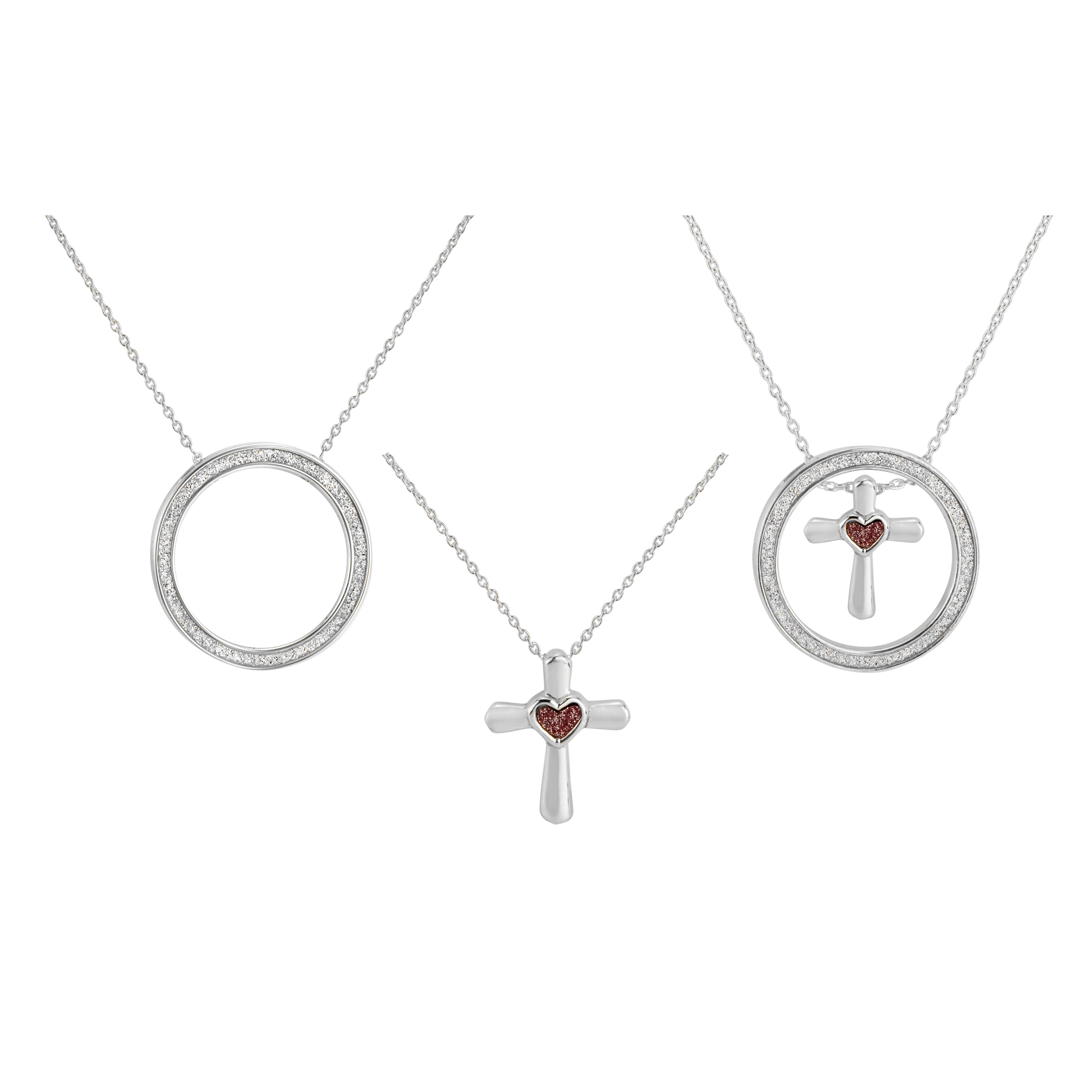 Sterling Silver Interchangeable Pink Glitter Cross Necklace 18 Inches ...